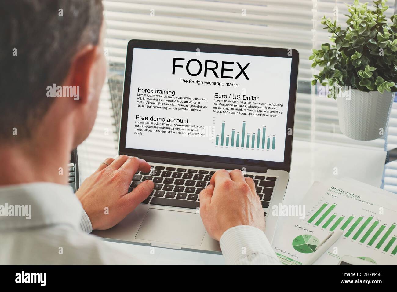 Forex concept on the screen of computer, business man reading about ...