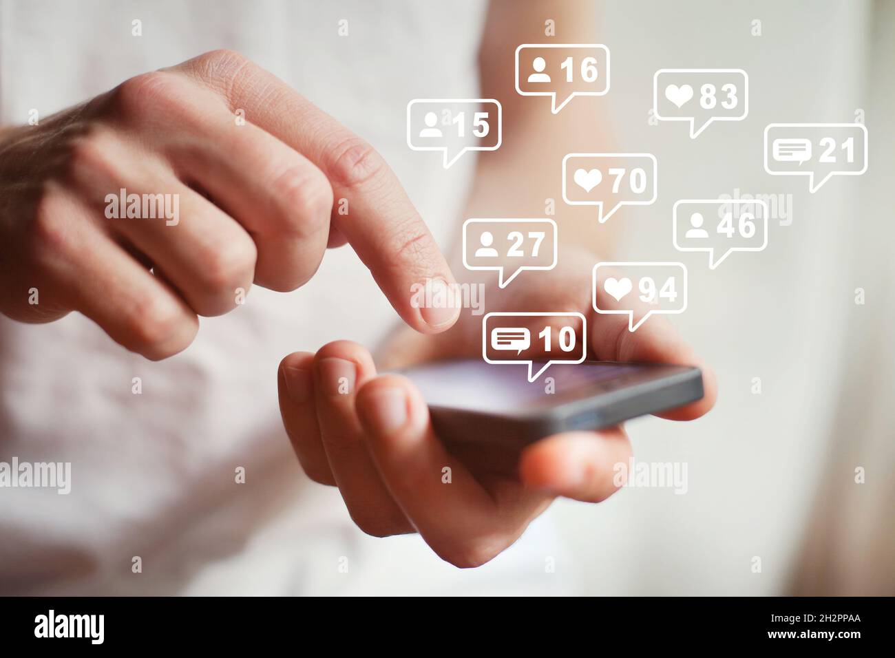 social media or network on smartphone mobile, comments, likes and new ...