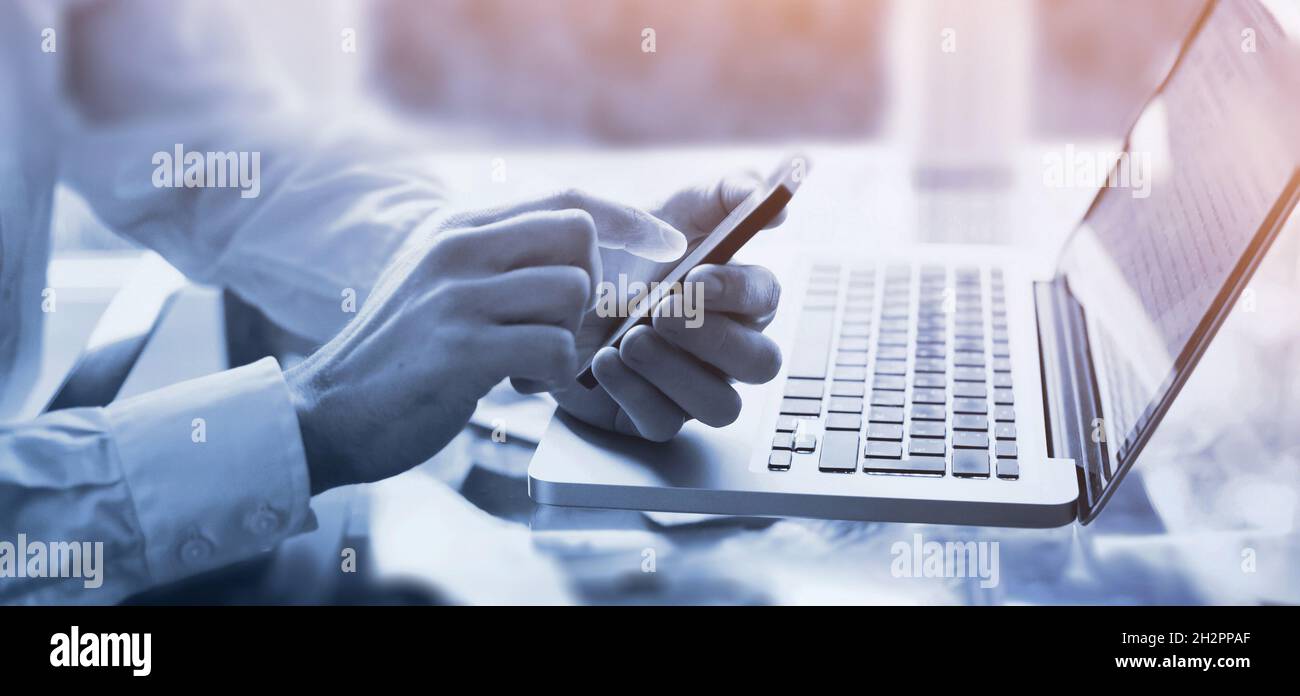 online communication background banner, high tech internet technology ...