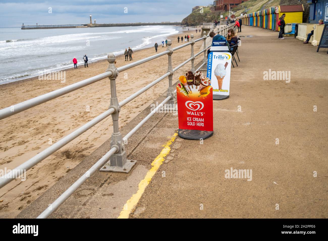Whitby, North Yorkshire, UK – October 17 2021. Walls Ice Cream sign ...
