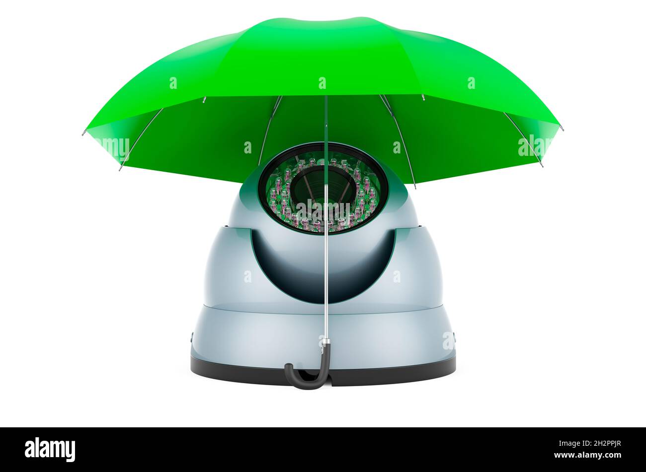 Dome security camera under umbrella, 3D rendering isolated on white ...