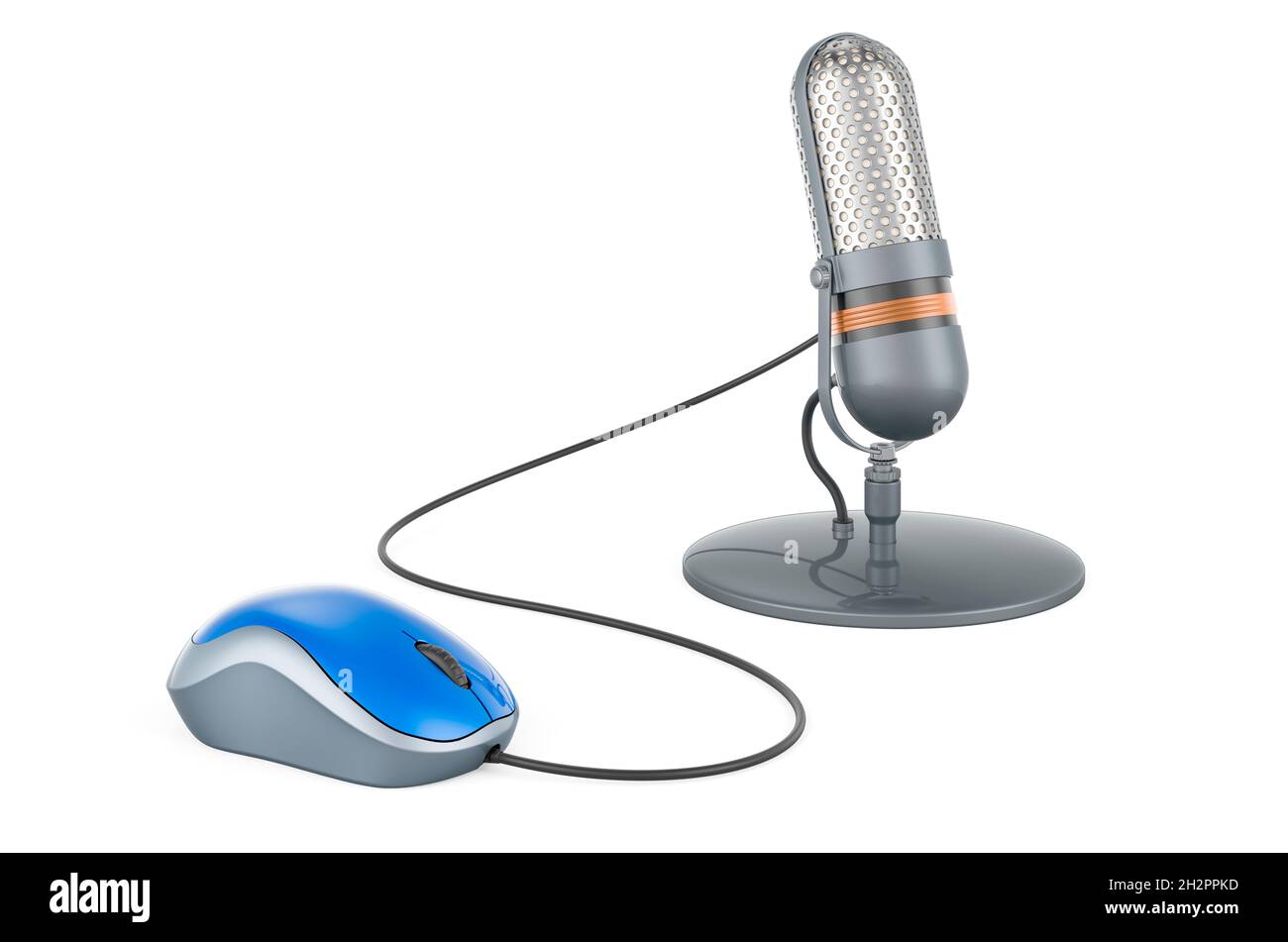 Microphone retro with computer mouse. 3D rendering isolated on white ...