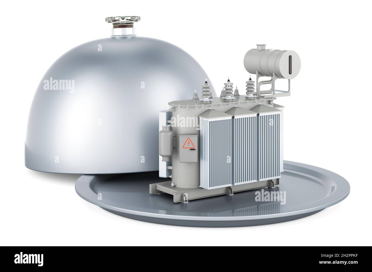 Restaurant cloche with oil filled transformer, 3D rendering isolated on ...