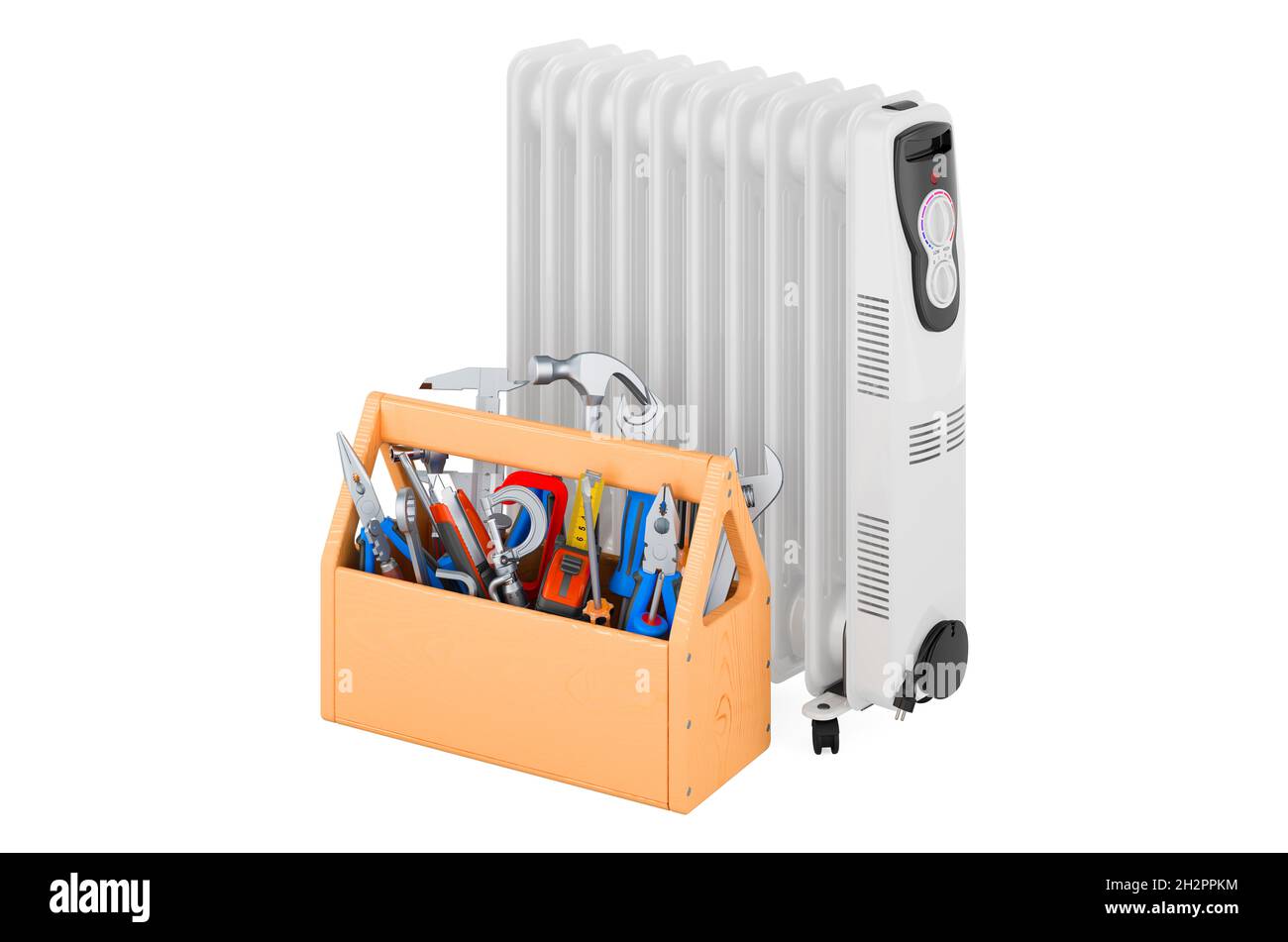 Oil heater with toolbox. Repair and service of electric oil heater, 3D ...