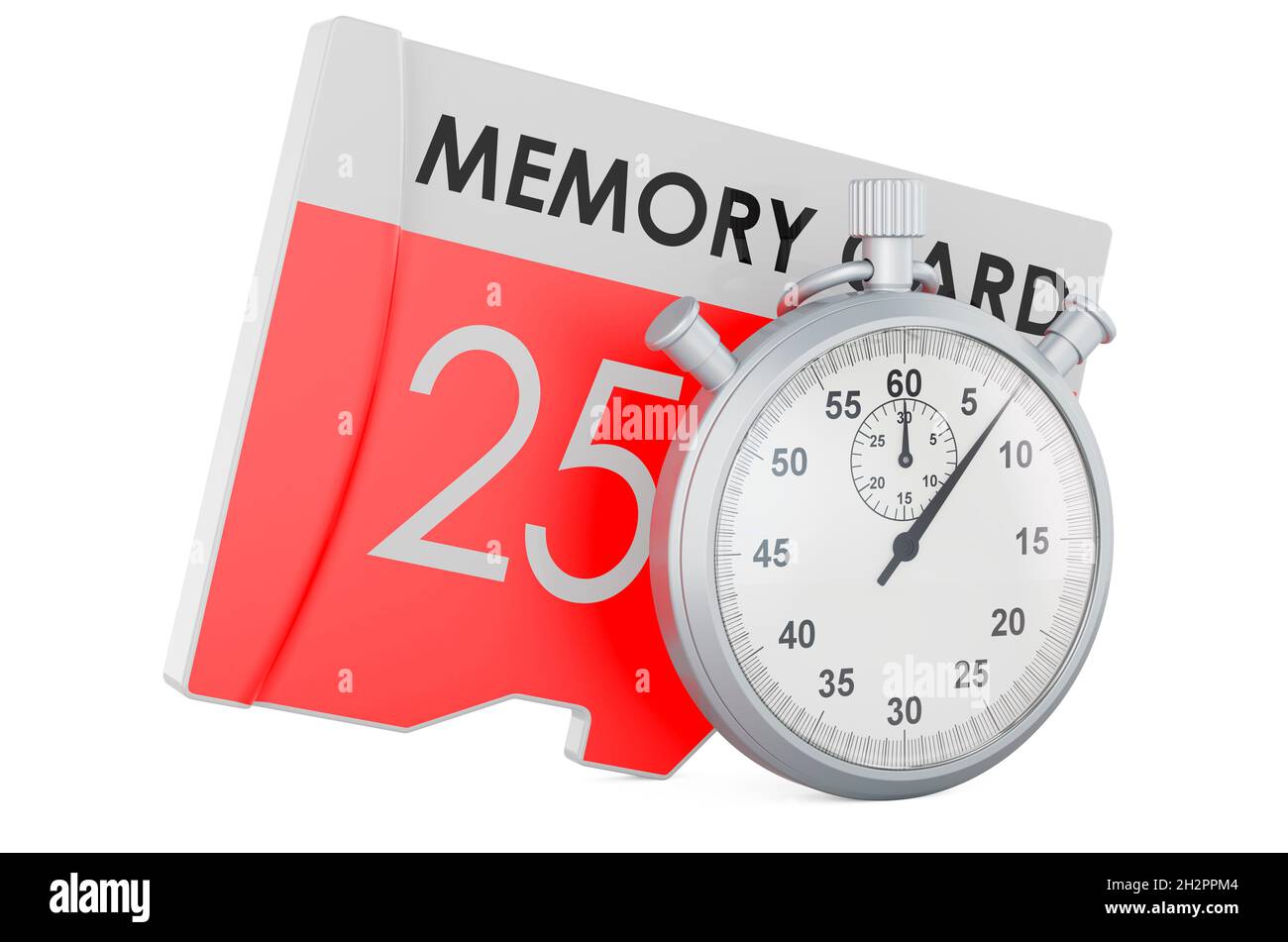 Stopwatch with memory card, 3D rendering isolated on white background ...