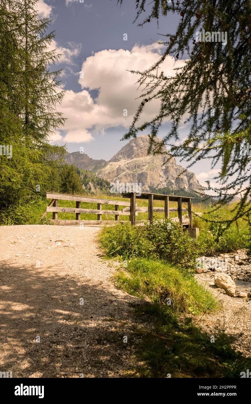 mountain landscape with wooden bridge Stock Photo - Alamy