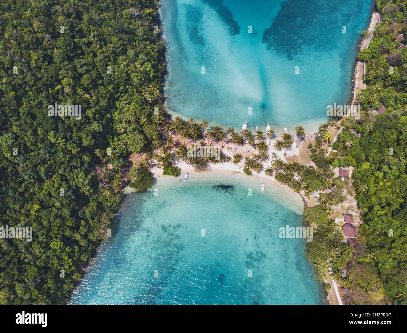 beautiful sand beach in Thailand, aerial view of Ko Ngam island near ...