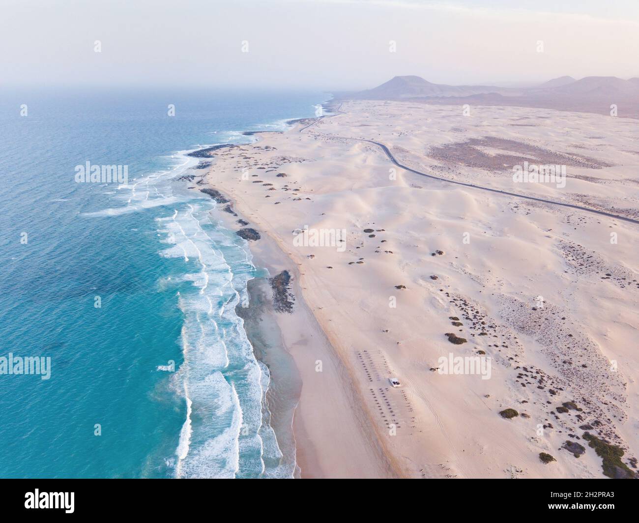 beautiful beach in Canary islands, Fuerteventura, Corralejo aerial view ...