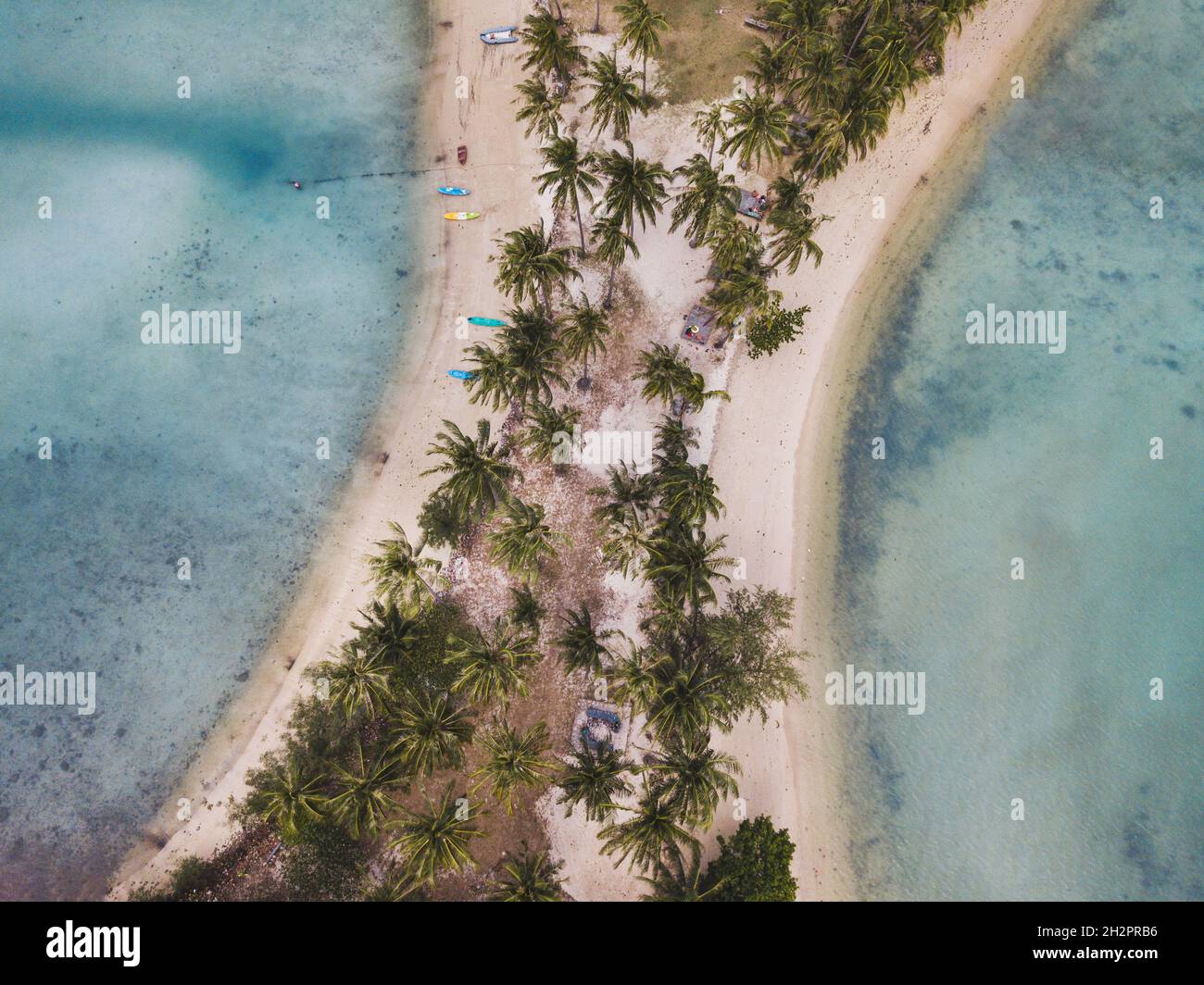 beautiful aerial view of white sand beach on tropical island with palm ...