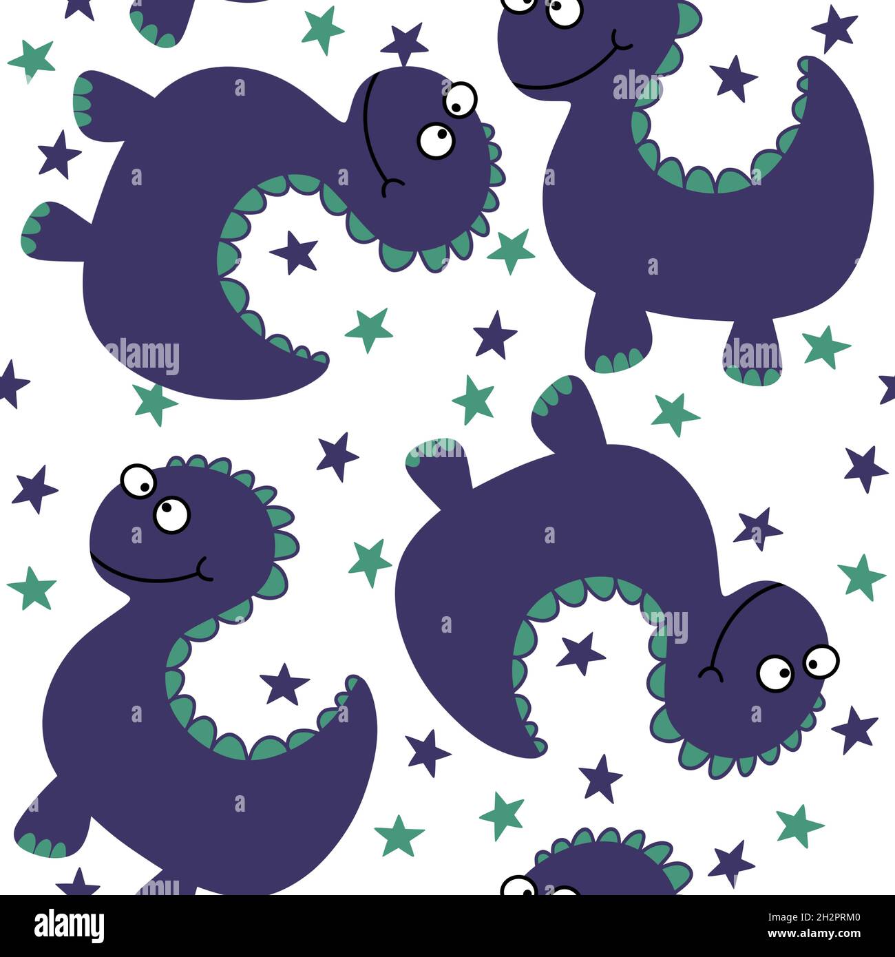 Seamless kids cartoon pattern with dragon dinosaurs on white background ...