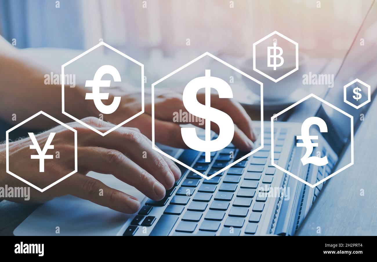 different currencies, money exchange concept, finance and trading Stock ...