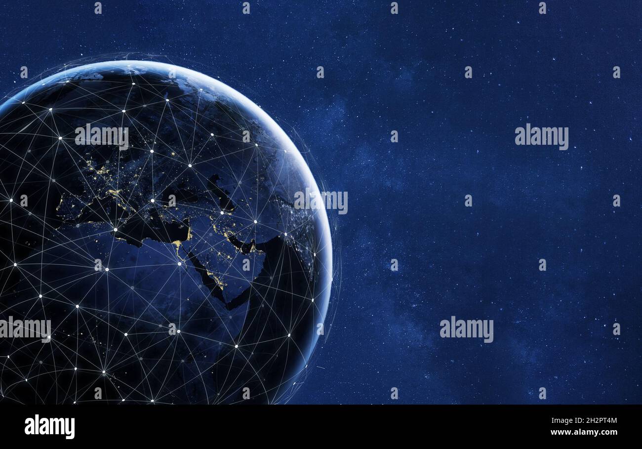 network technology and communication concept, planet Earth from space ...