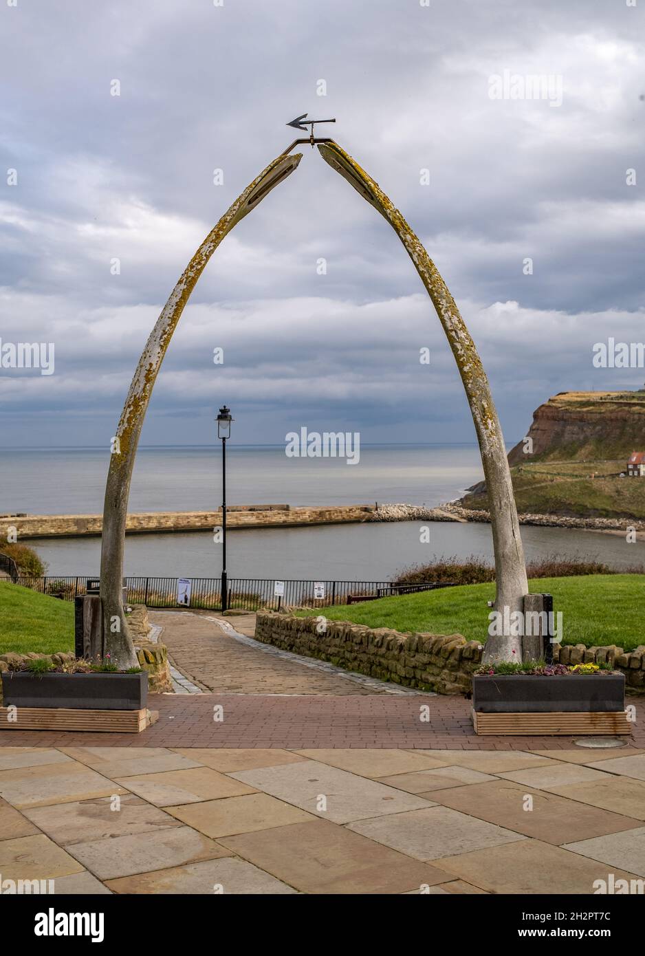 Whitby, North Yorkshire, UK – October 17 2021. The Whale Bone arch on ...