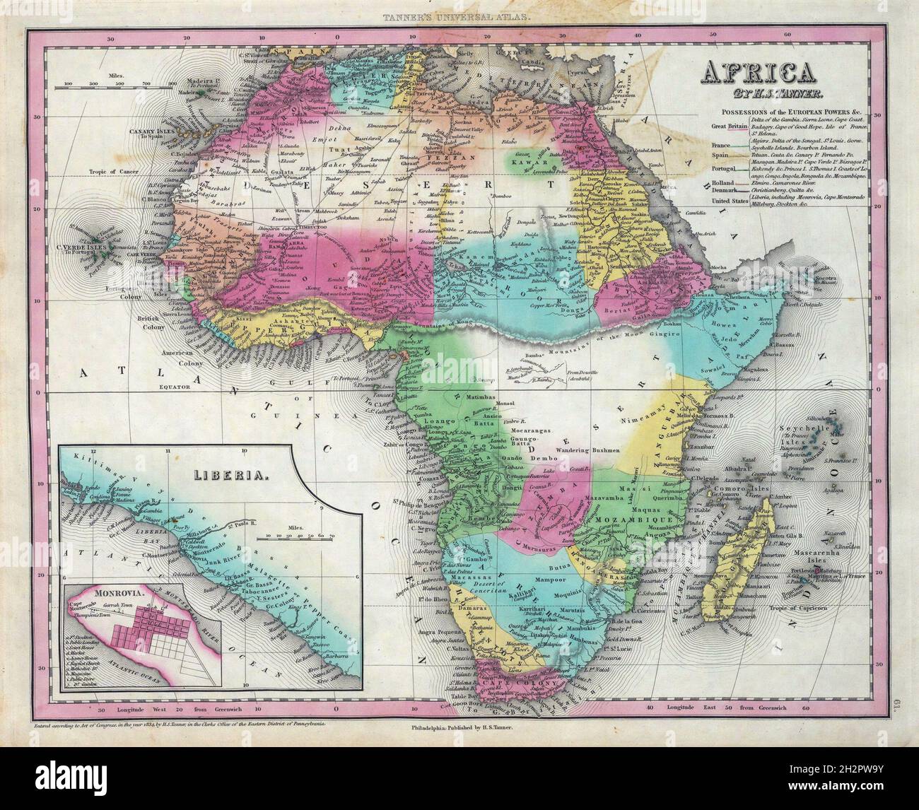 Illustration of the old 19th-century map of Africa Stock Photo - Alamy