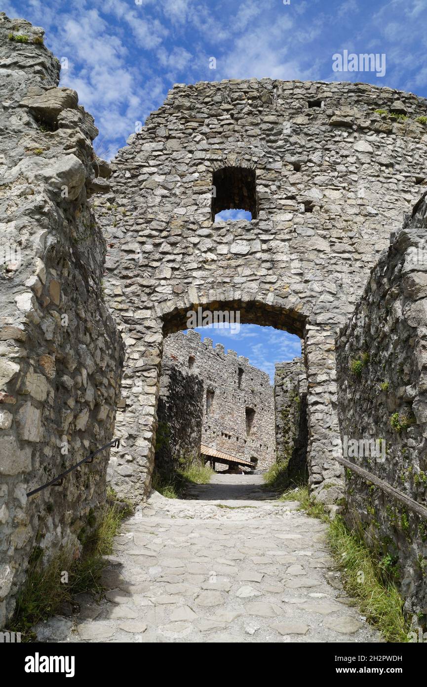 a scenic view of the ruins of castle Falkenstein in Allgaeu (Germany ...