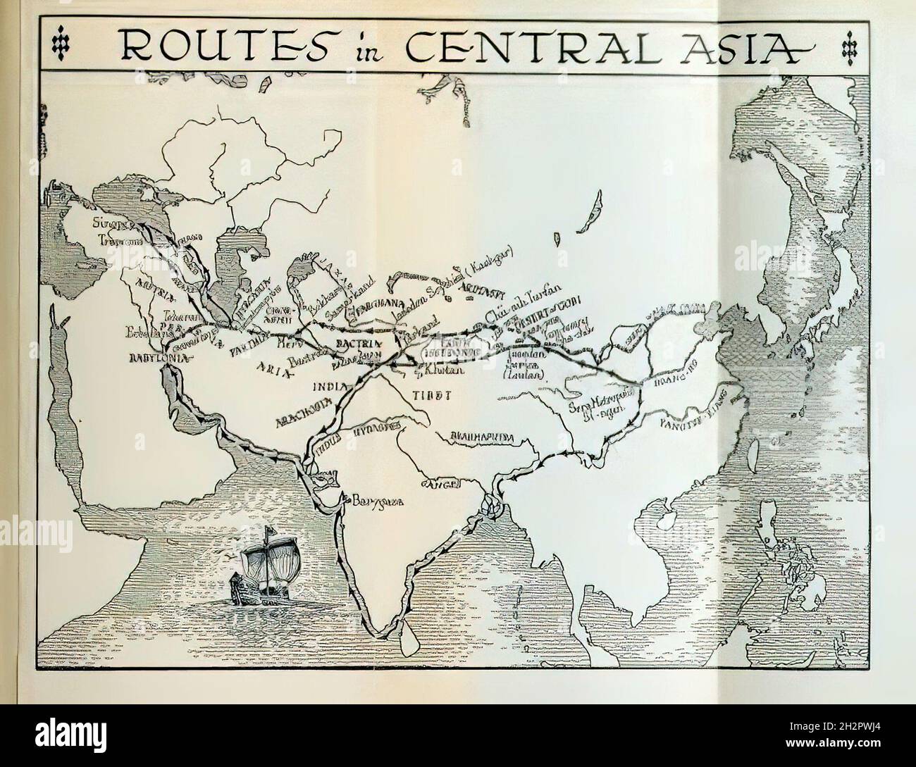 Illustration of the old 19th-century map of Central Asia Stock Photo ...