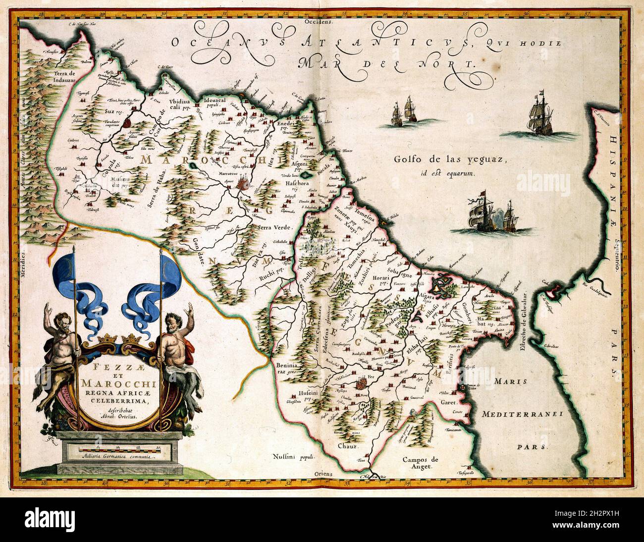 Illustration of the old 19th-century map of Morocco in North Africa ...