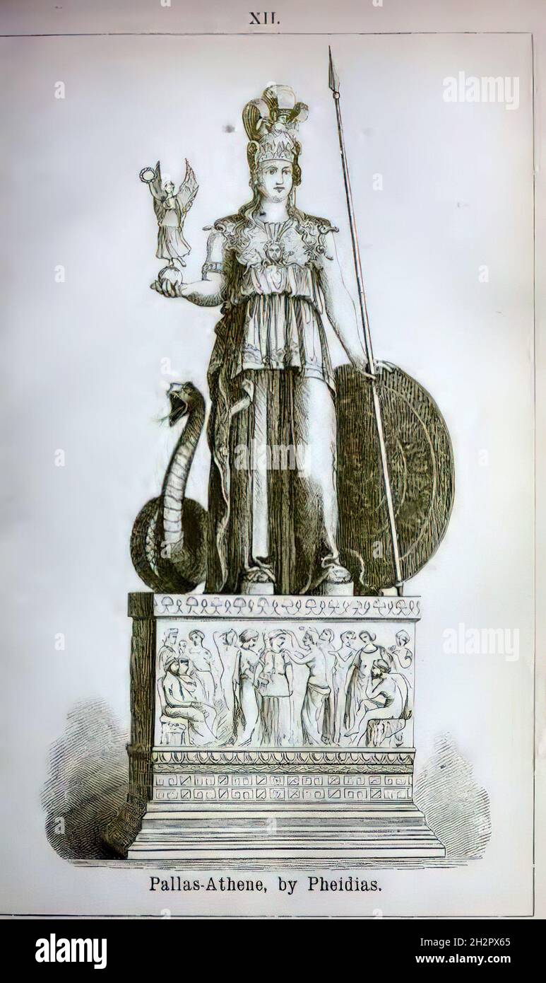 Vintage illustration from Greek and Roman mythology; Pallas-Athene, by ...