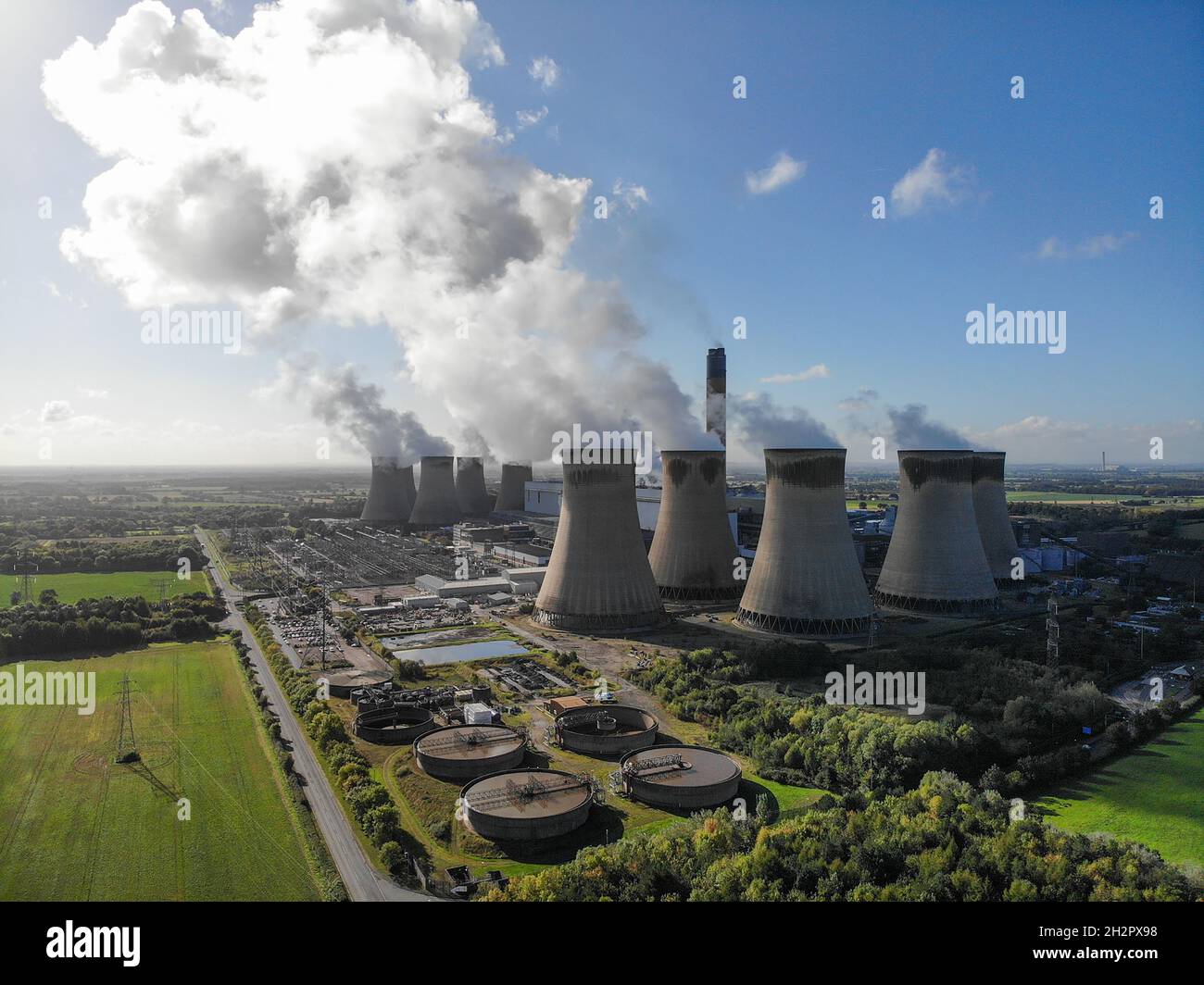 (EDITOR’S NOTE: Image taken with a drone)Aerial view of Drax Power ...