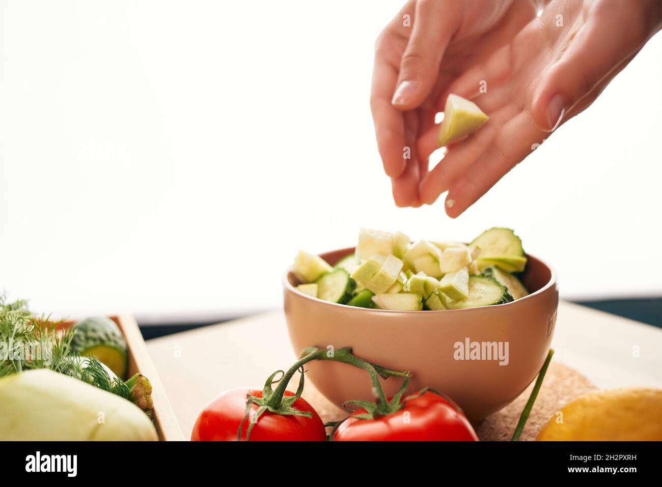 chopped vegetables healthy food cooking in the kitchen Stock Photo - Alamy