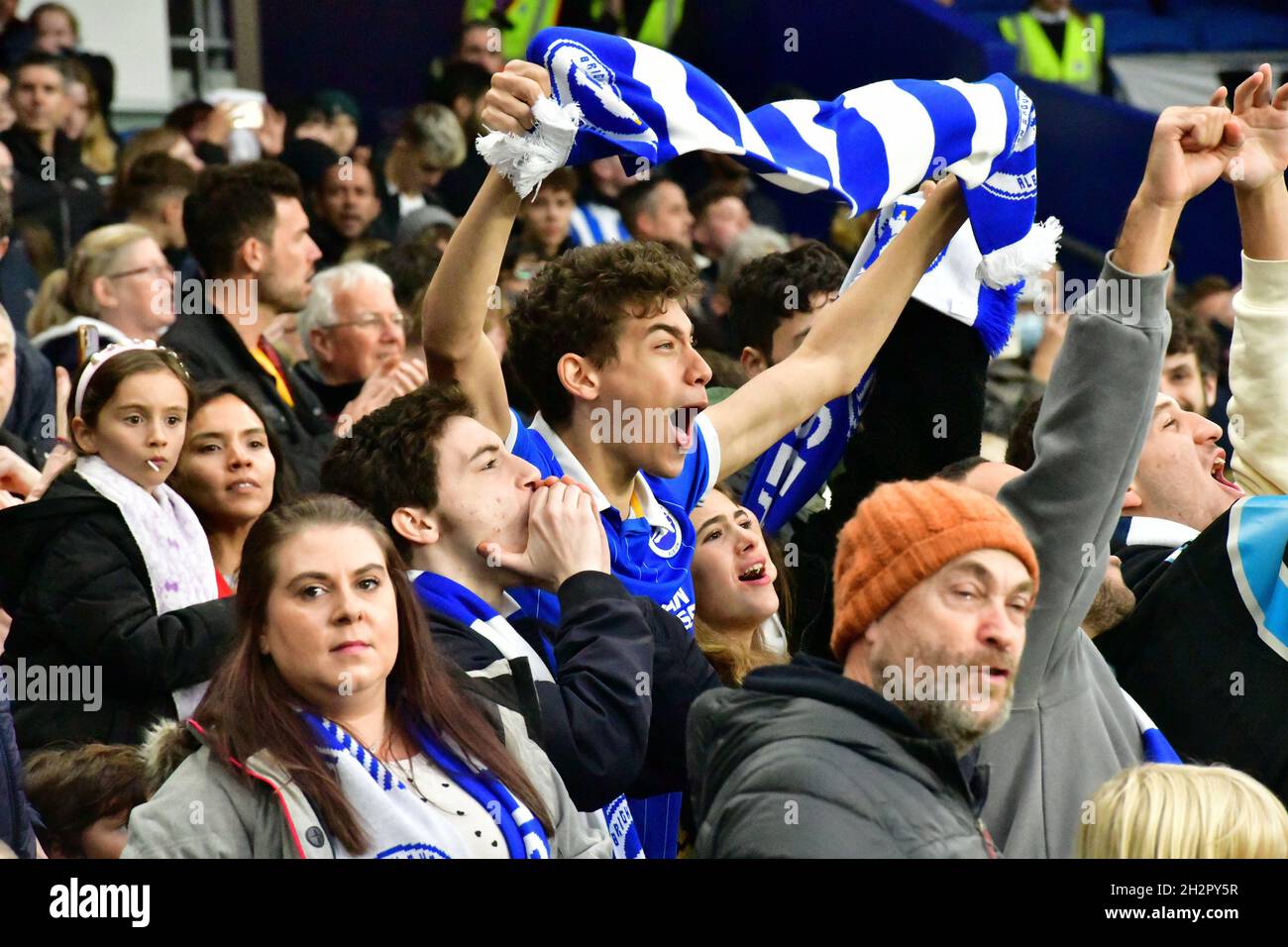 Brighton, UK. 23rd Oct, 2021. A Brighton fan shows his emotion during ...