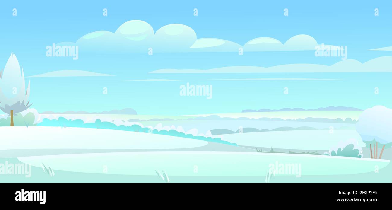 Simple Winter rural landscape with cold white snow and drifts ...