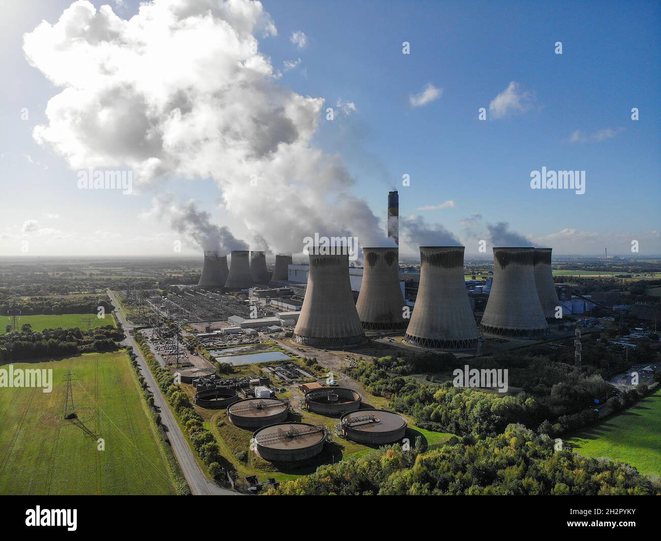 Drax Village, Yorkshire, UK. 15th Oct, 2021. (EDITOR'S NOTE: Image taken with a drone).Aerial ...