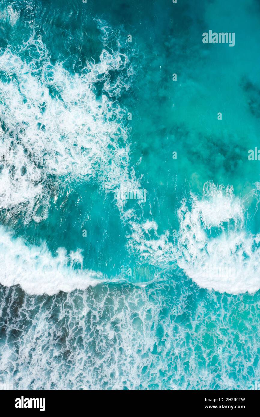 Blue ocean texture with waves and foam. La Digue Island, Seychelles ...