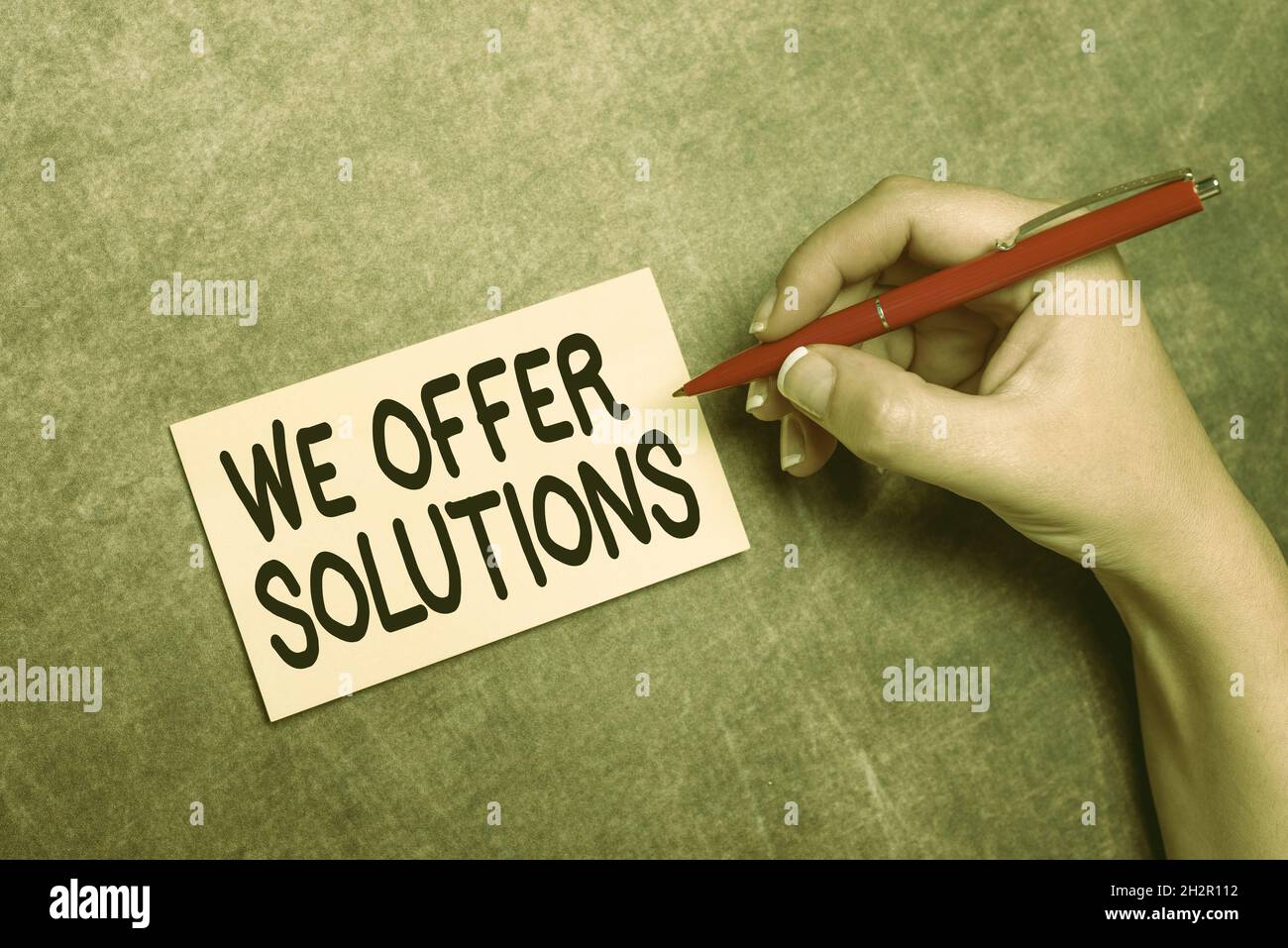 Text sign showing We Offer Solutions. Business approach way to solve ...