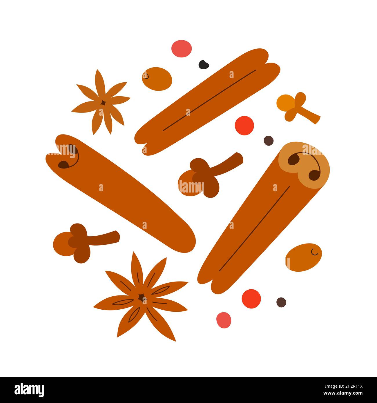 Mulling spices pile, cinnamon sticks, anise star and clove, seasoning ...