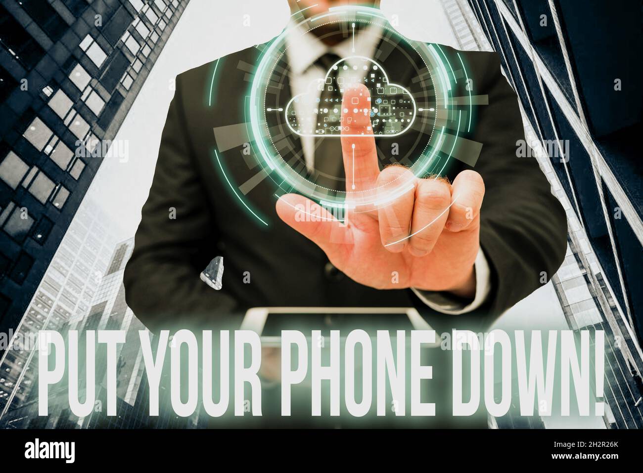 Text caption presenting Put Your Phone Down. Business overview end ...