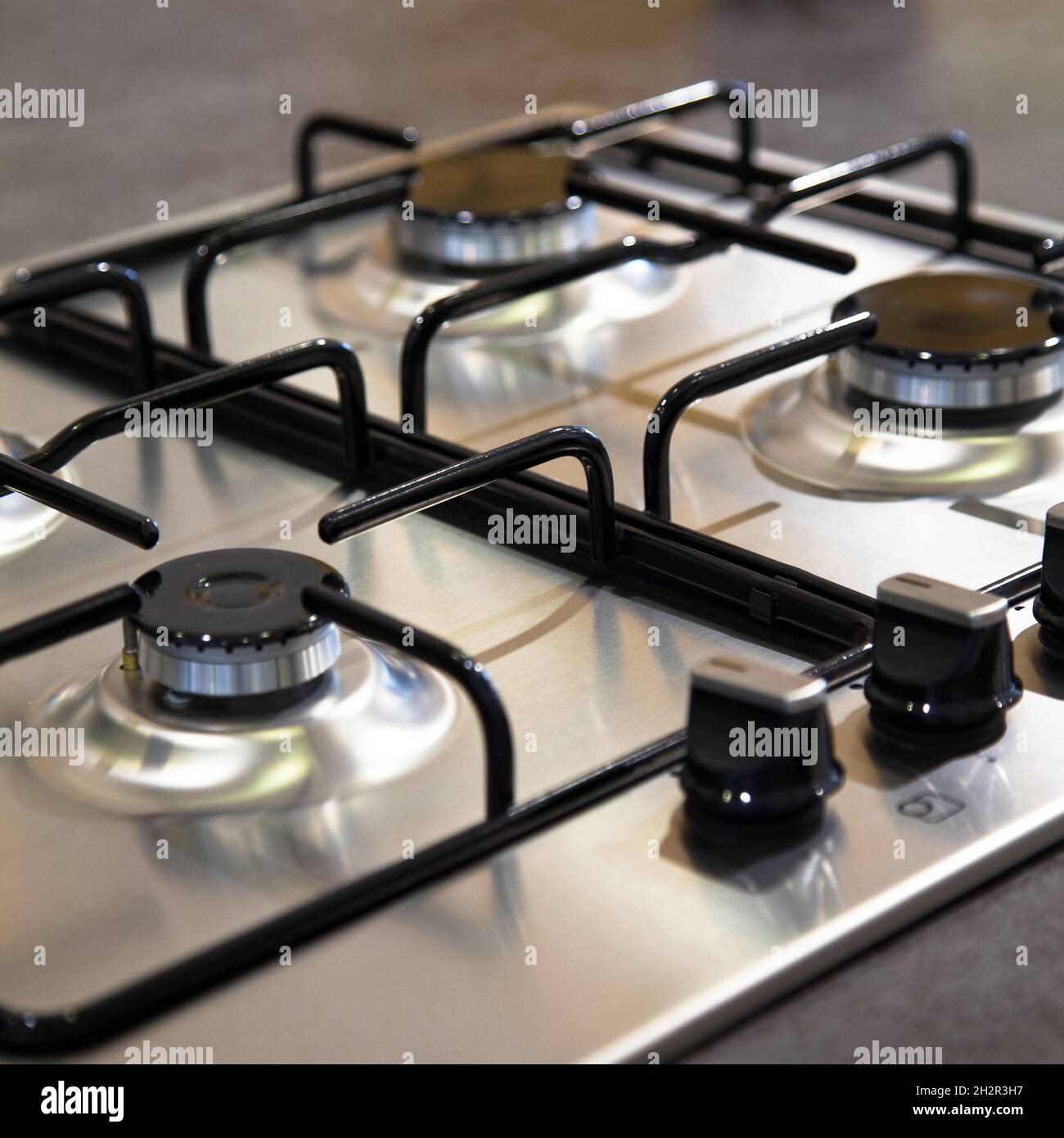 Modern luxurious kitchen and stainless steel built-in gas oven Stock ...