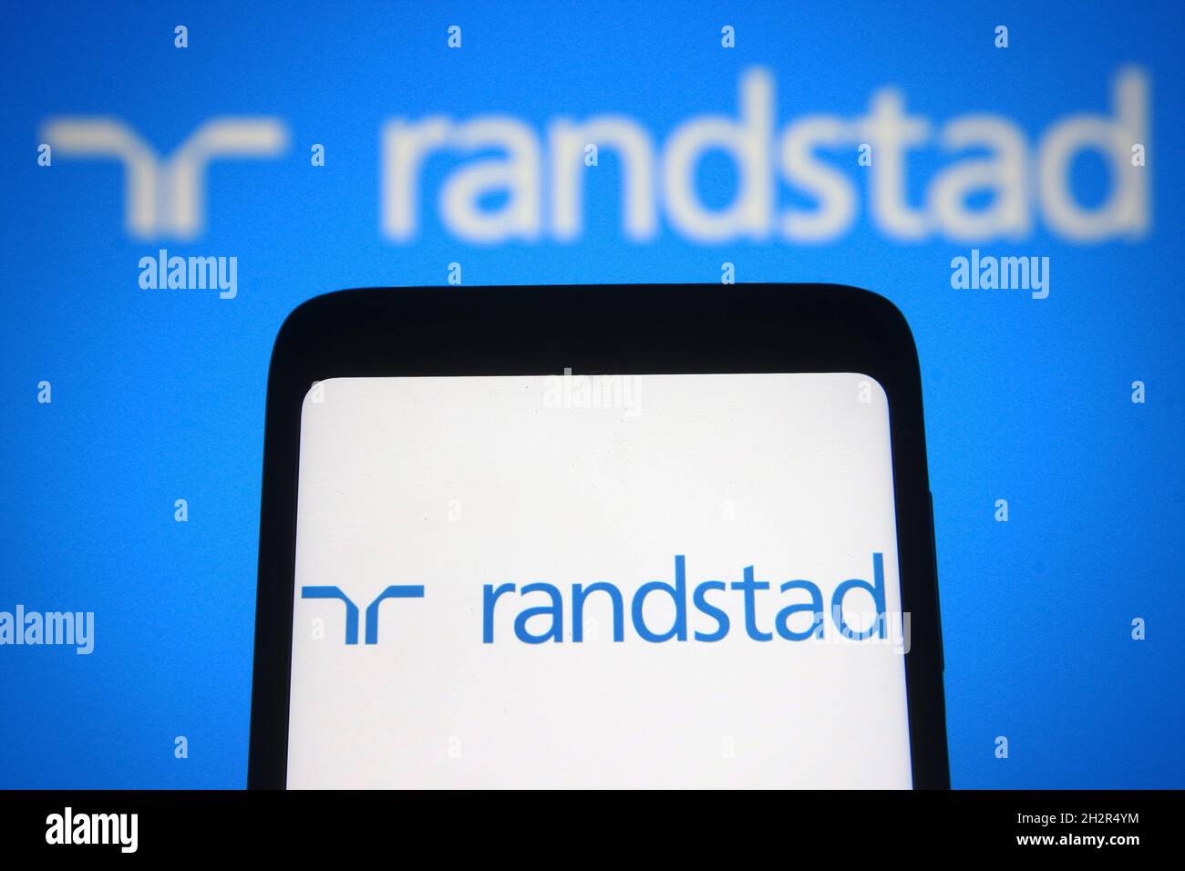 Ukraine. 23rd Oct, 2021. In this photo illustration a Randstad NV logo ...