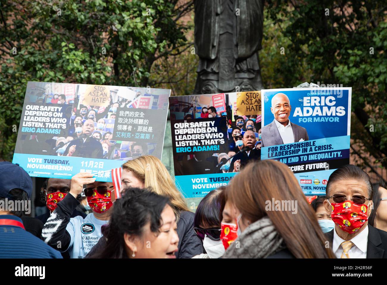 Campaign posters of Mayoral candidate, Eric Adams seen as he tours and ...