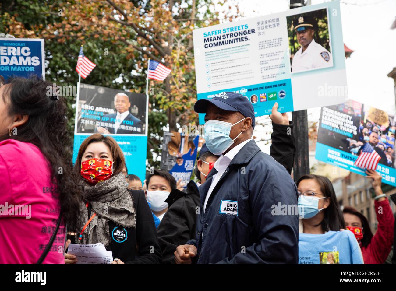 Mayoral candidate, Eric Adams seen with supporters as he tours and ...