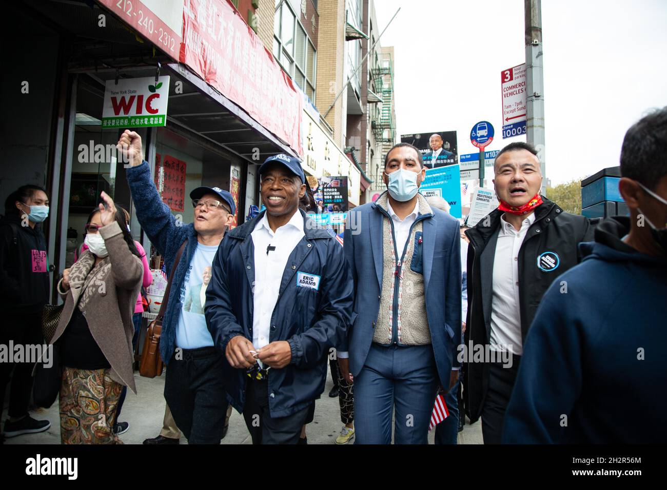 Mayoral candidate, Eric Adams seen with supporters as he tours and ...