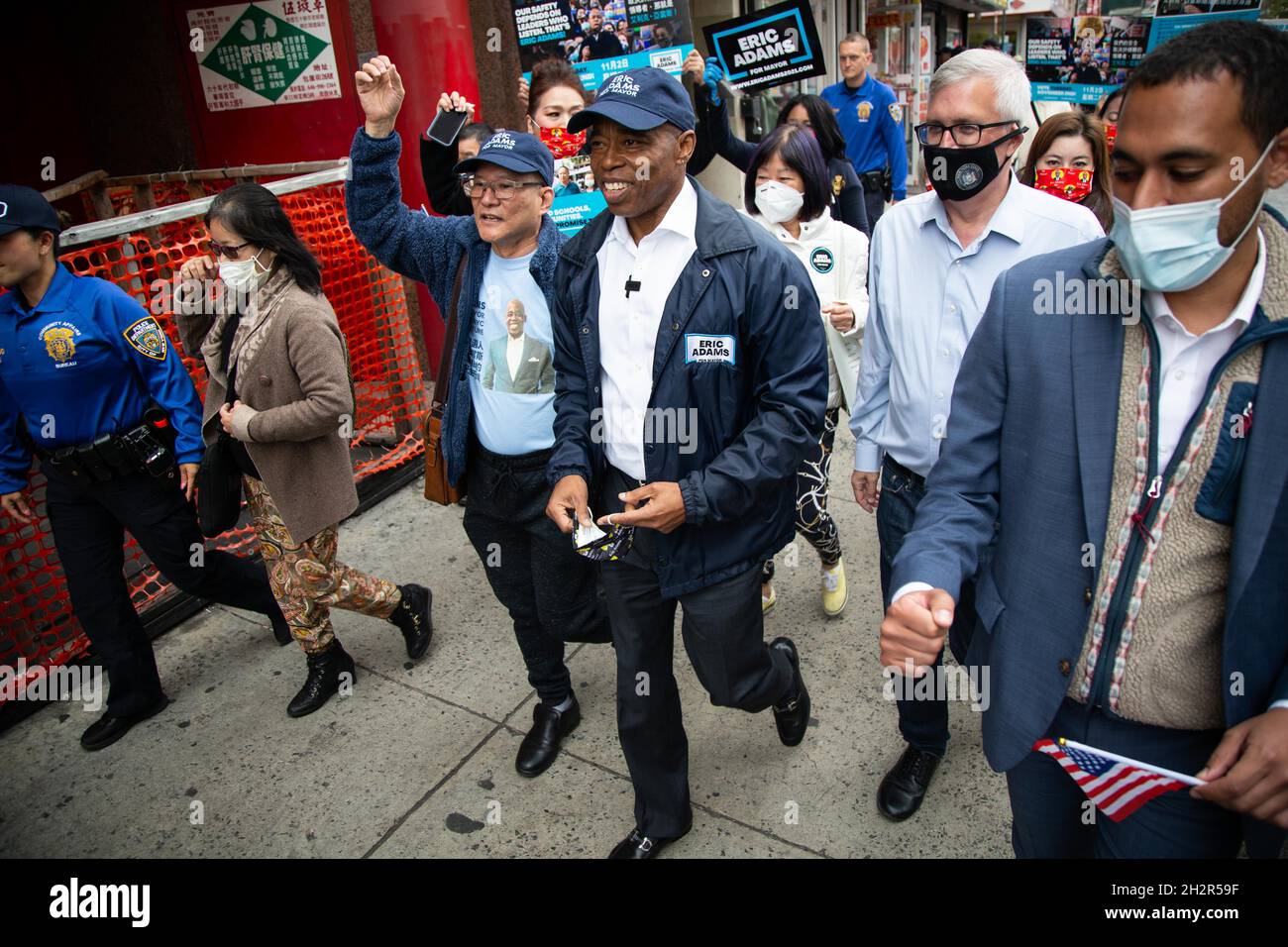 Mayoral candidate, Eric Adams seen with supporters as he tours and ...