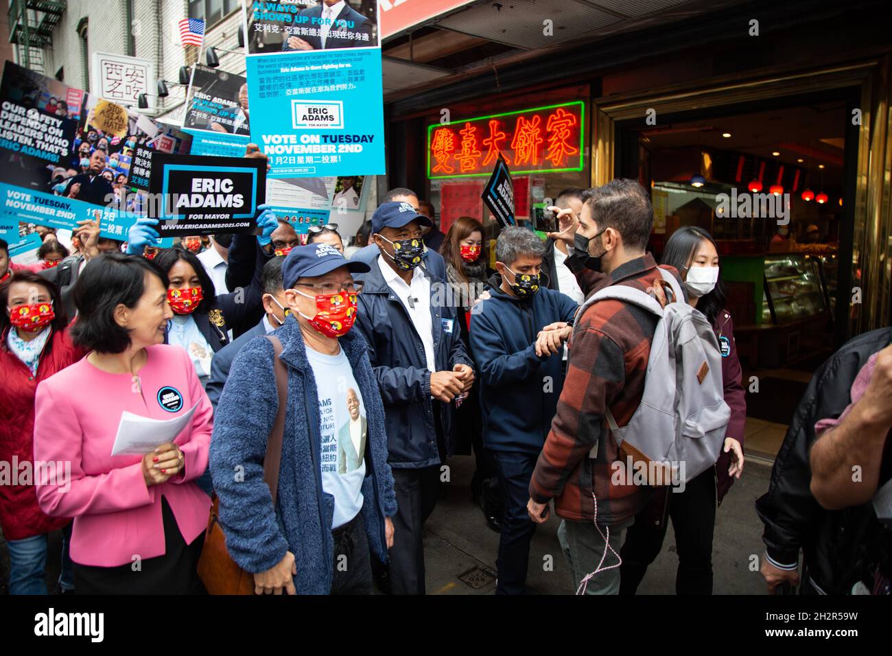 Mayoral candidate, Eric Adams seen with supporters as he tours and ...