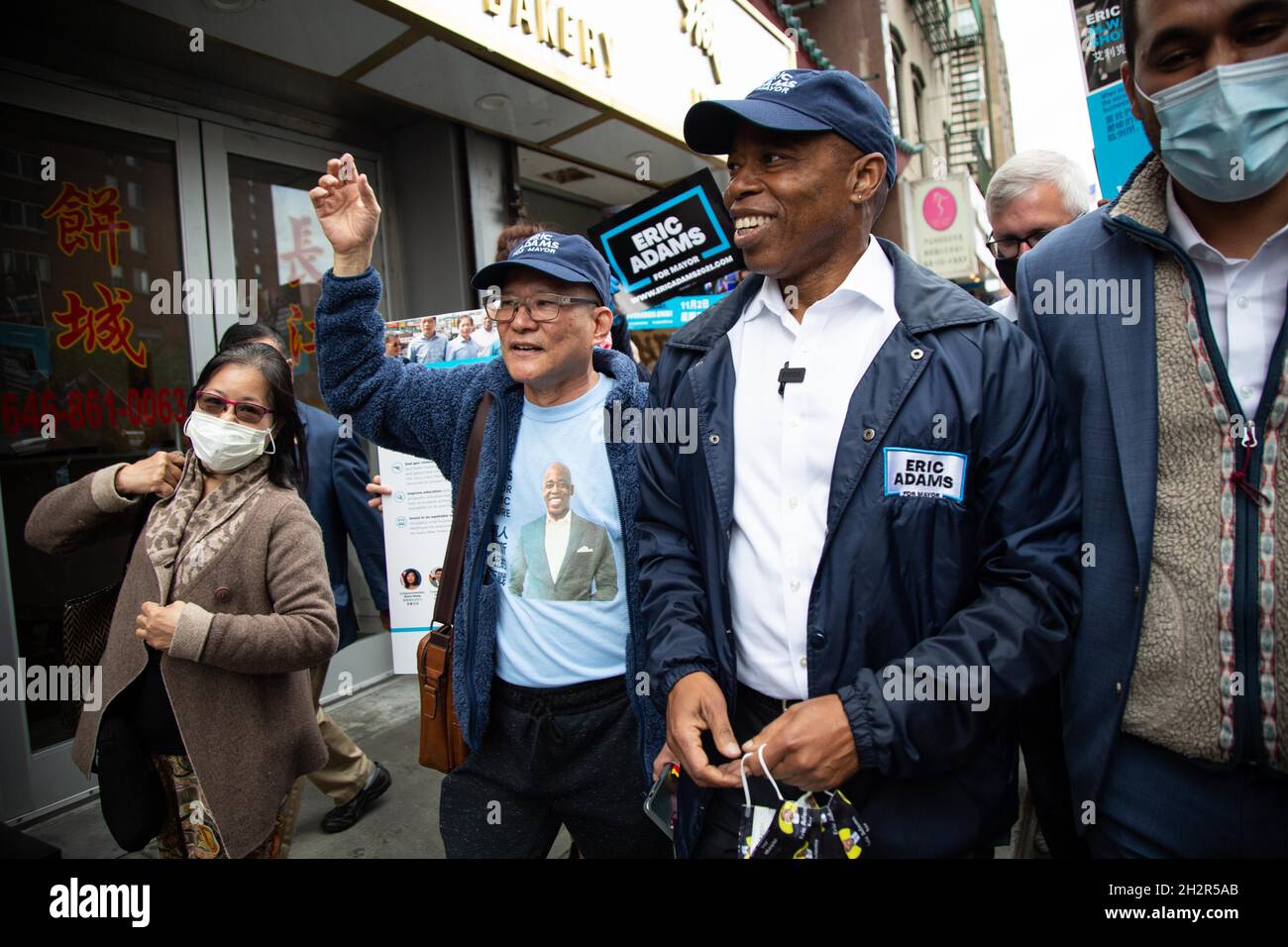 Mayoral candidate, Eric Adams seen with supporters as he tours and ...