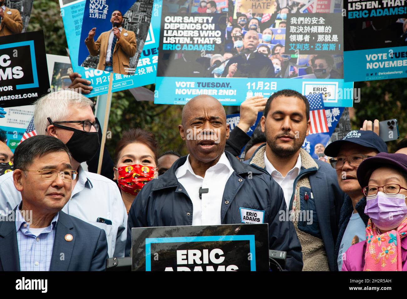 Mayoral candidate, Eric Adams speaks at a press conference as he tours ...
