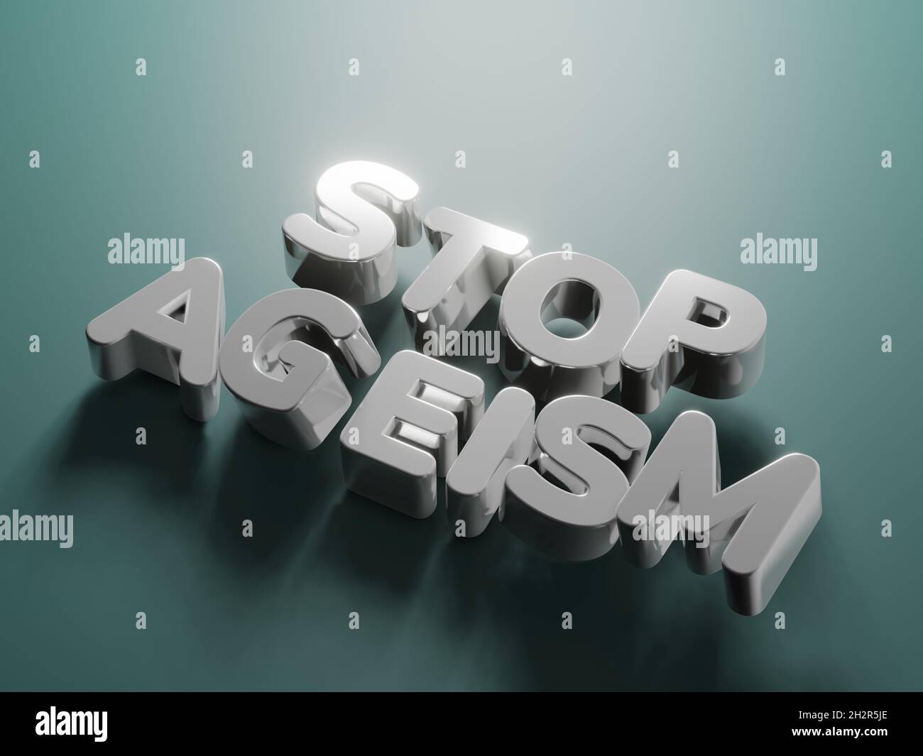 3d render of text stop ageism. Social problem of inequality of ages ...
