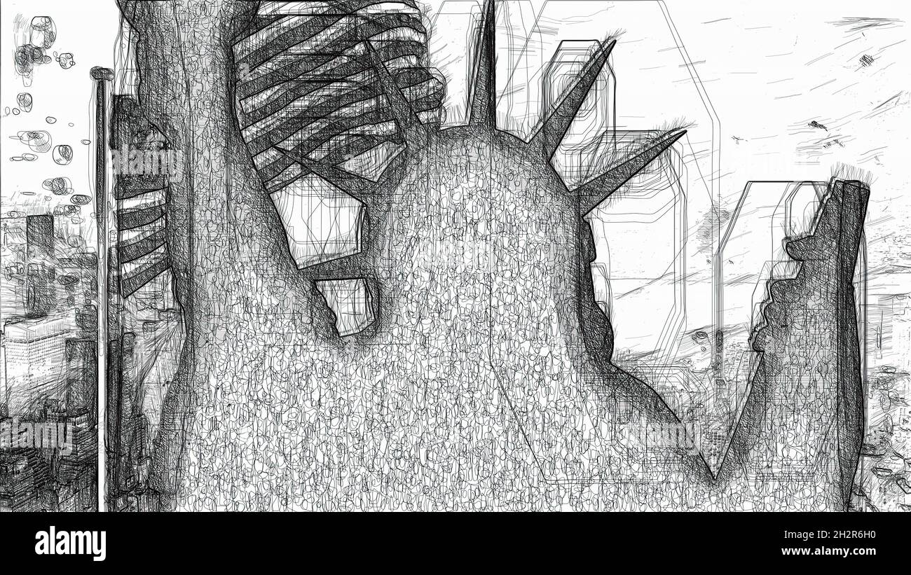 Statue of liberty hand draw digital art illustration Stock Photo - Alamy