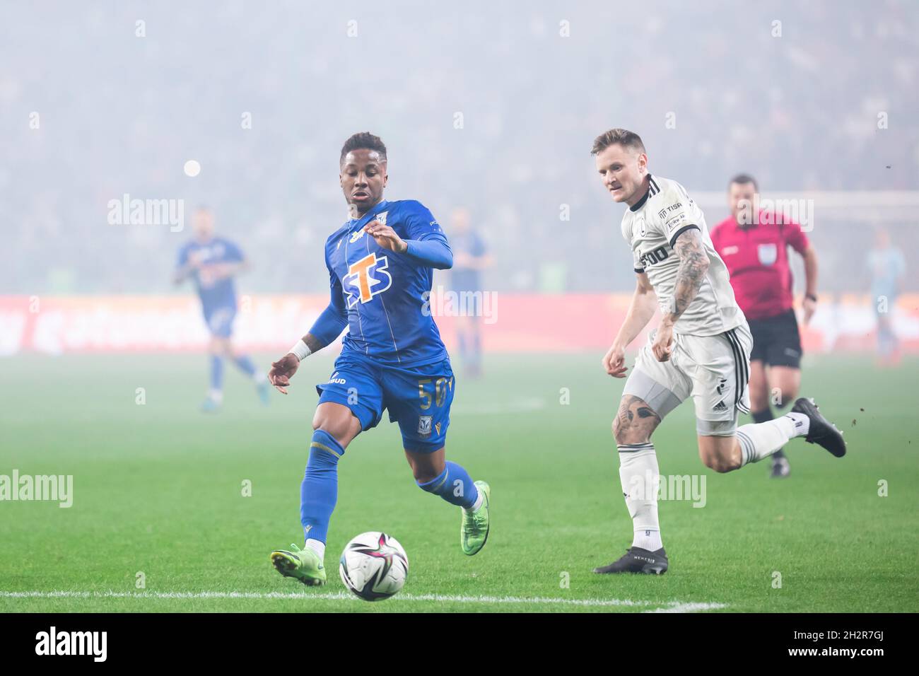 Warsaw, Poland. 17th Oct, 2021. Adriel Ba Loua of Lech and Mattias ...