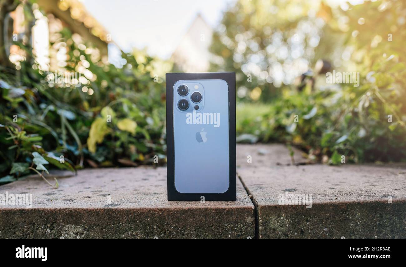 Cardboard box of new Apple Computers iPhone 13 Pro professional Stock ...