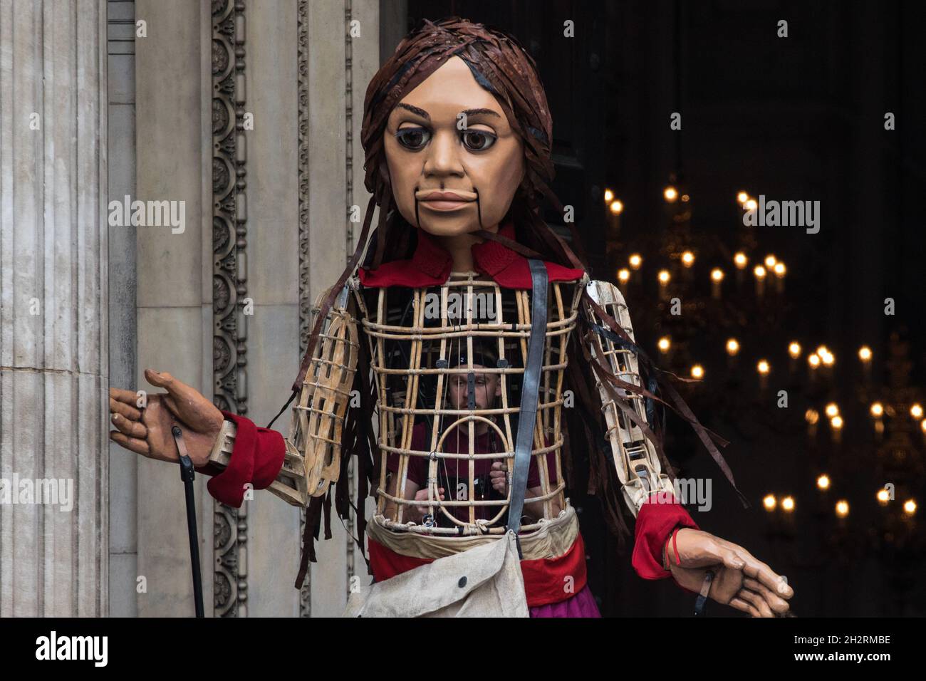 London, UK. 23rd October, 2021. Little Amal, a giant puppet of a Syrian ...