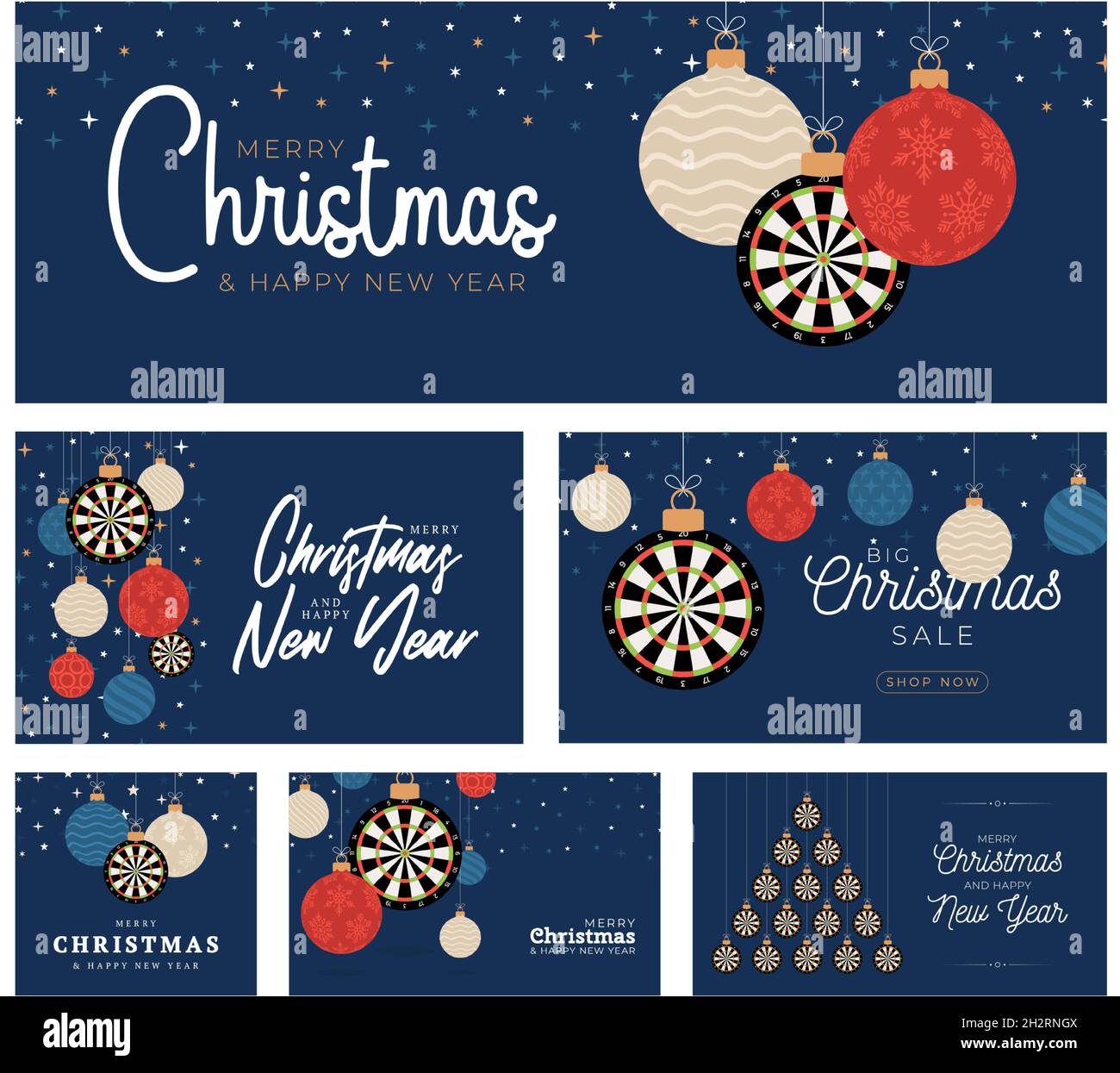 Dart Christmas card set. Merry Christmas sport flat greeting card. Hang ...