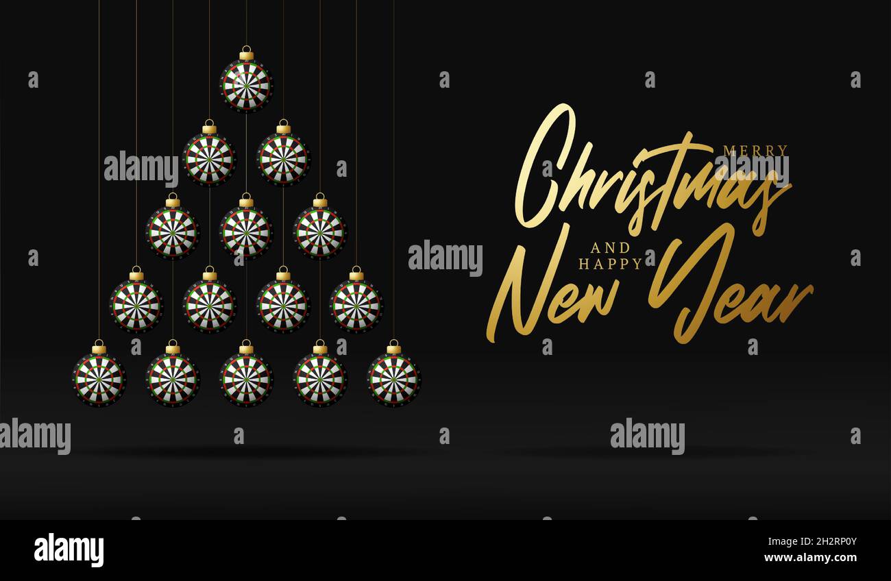 Dart Christmas and new year greeting card bauble tree. Creative Xmas ...