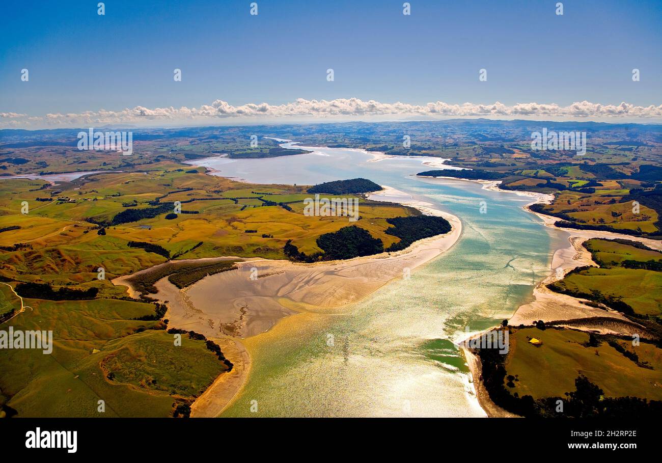 Aerial-Kaipara Harbour-Rodney-Oruawharo River Stock Photo - Alamy