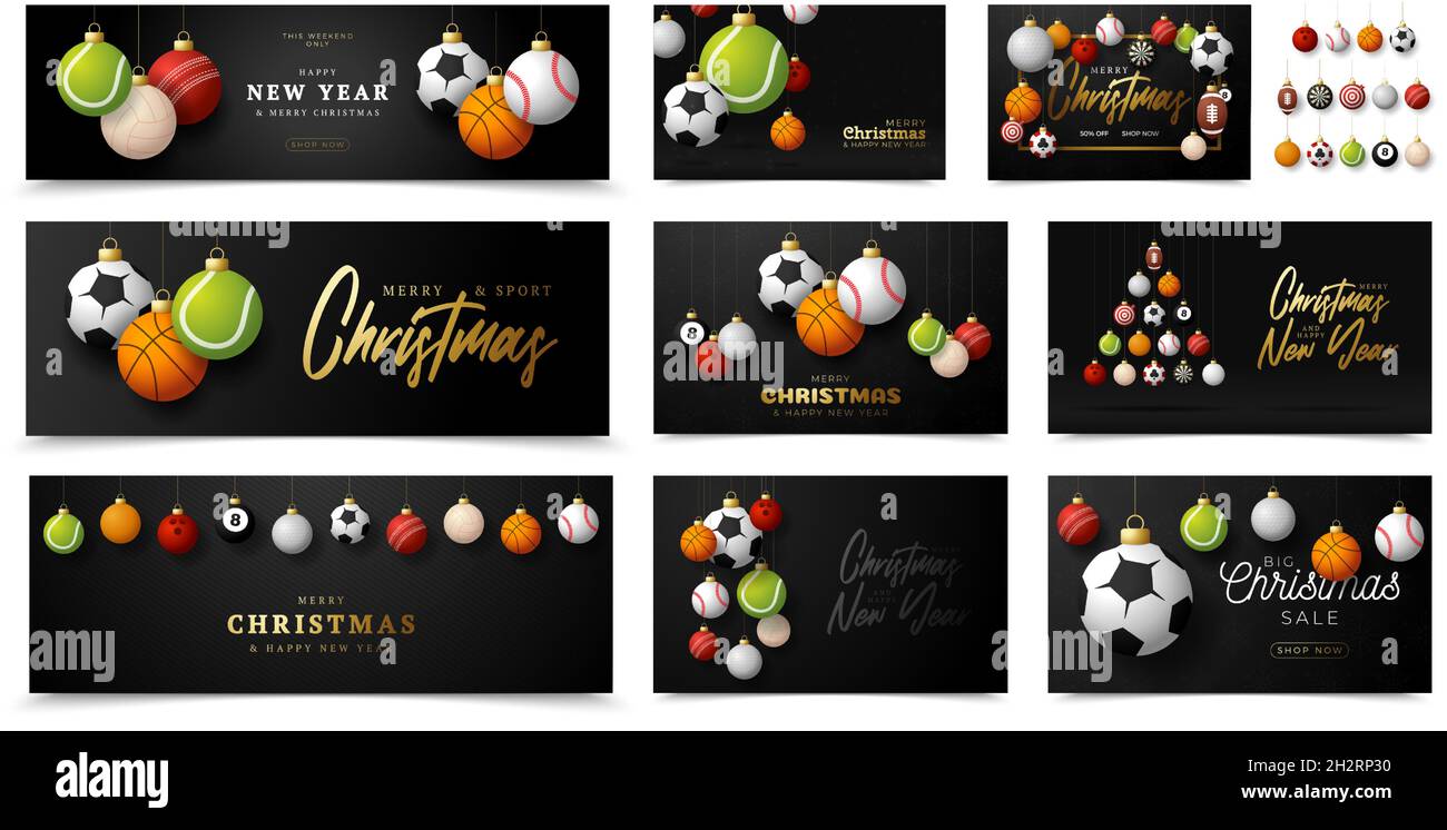 Sport Christmas and Happy New Year luxury banner set. Collection of ...
