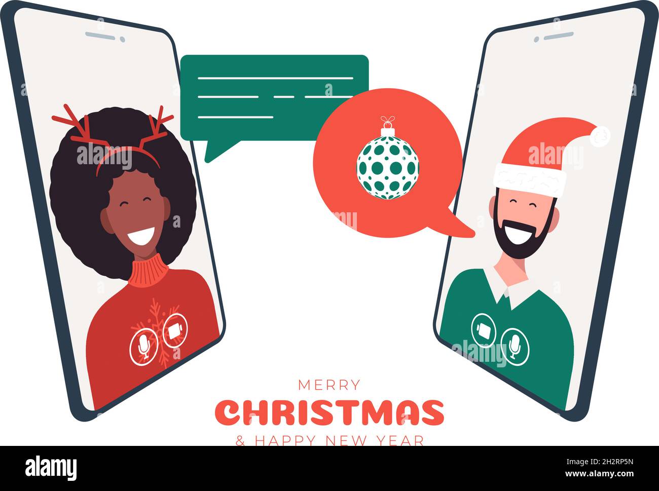 Online Christmas celebration illustration on phone. Merry Christmas ...
